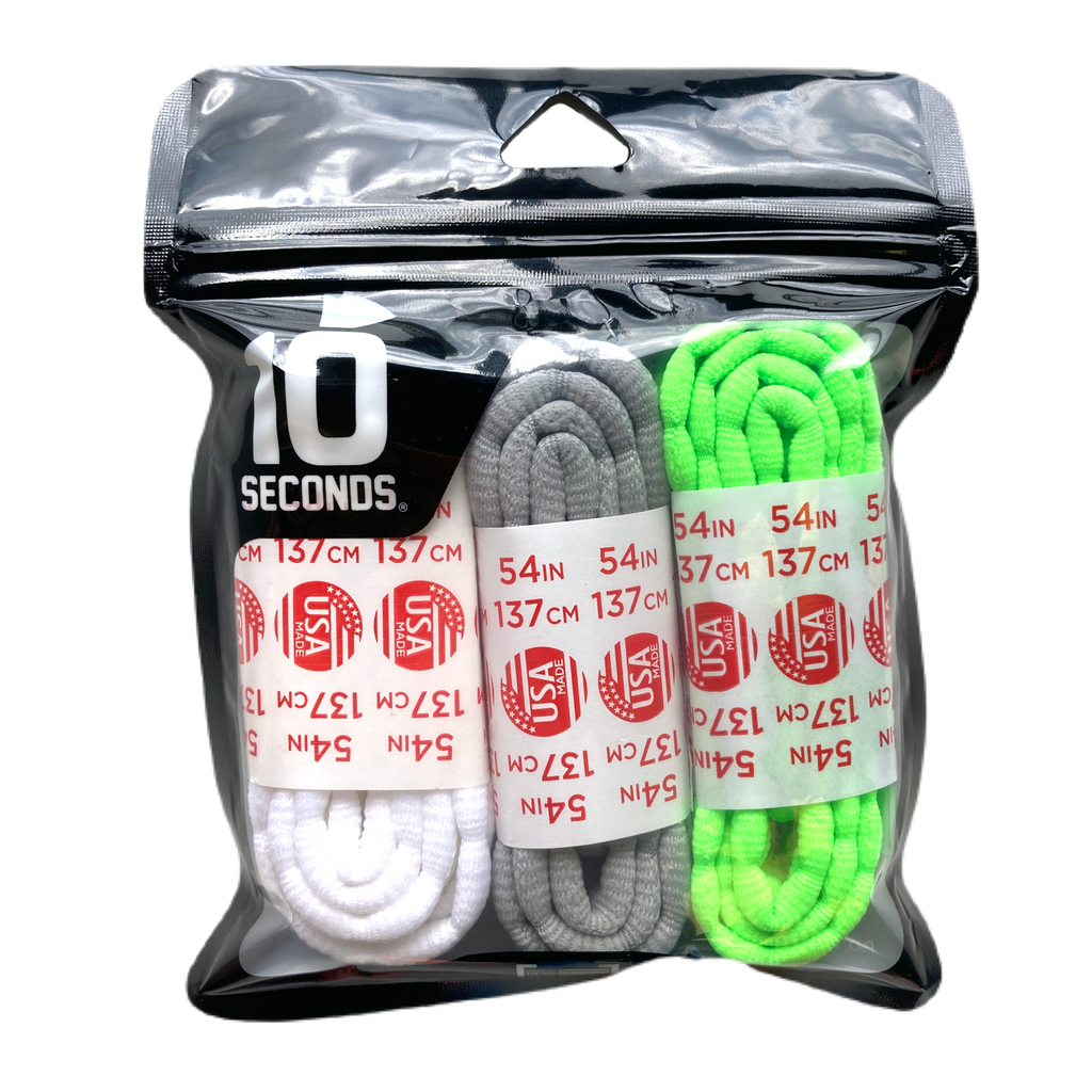 10 Seconds® Athletic Bubble Laces | White/Silver/Neon Green Multi-Pack ...